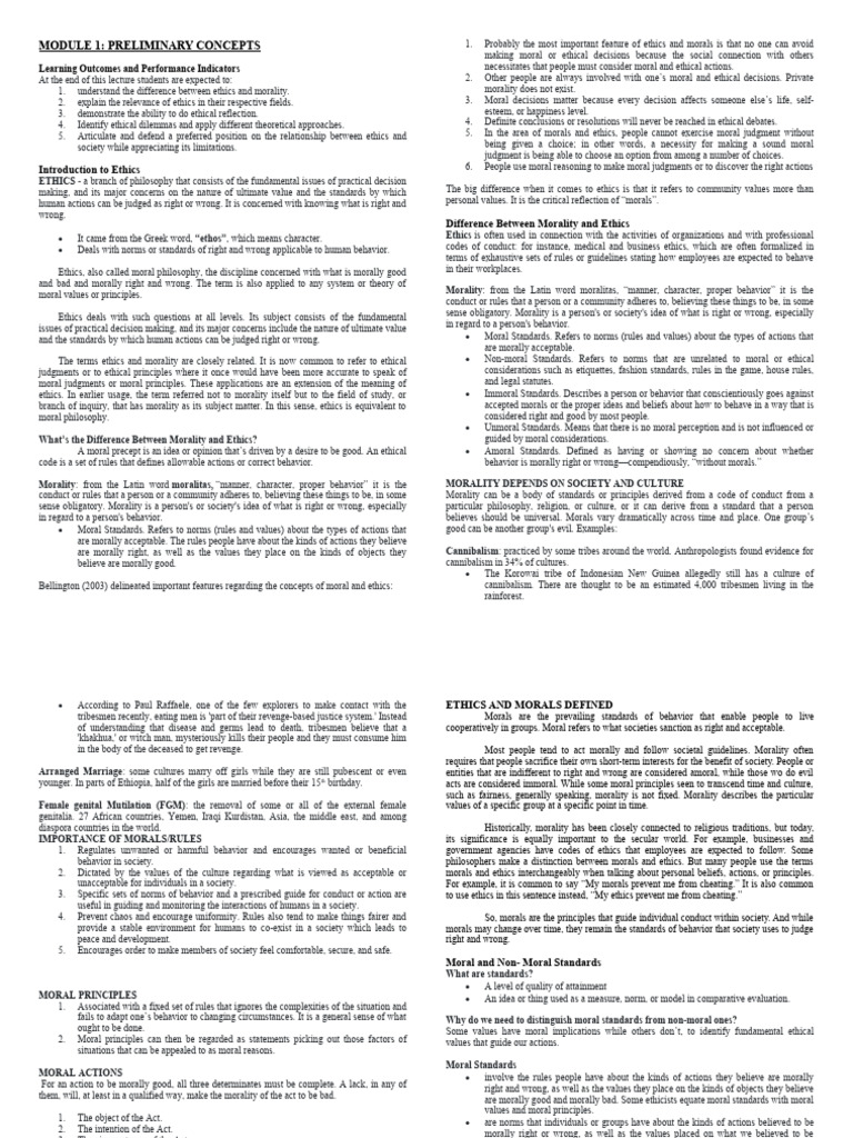 Module 1 Preliminary Concepts | PDF | Morality | Reason