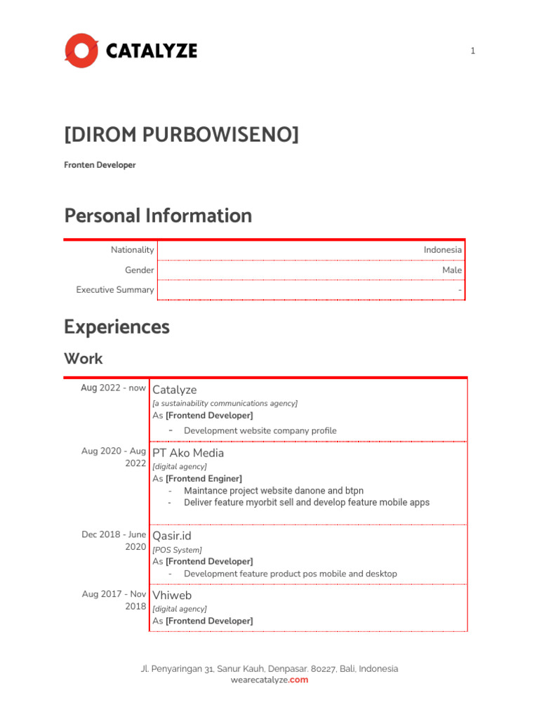 CV Dirom Purbowiseno | PDF | Systems Architecture | Web Development