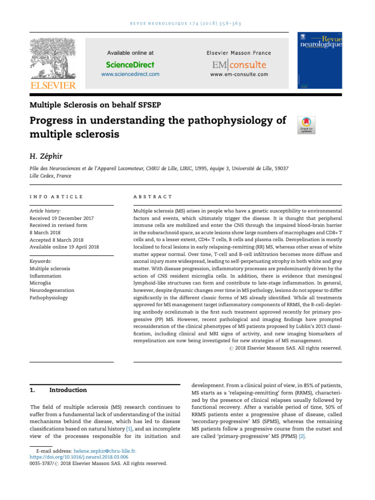 Progress in Understanding The Pathophysiology of Multiple Sclerosis ...