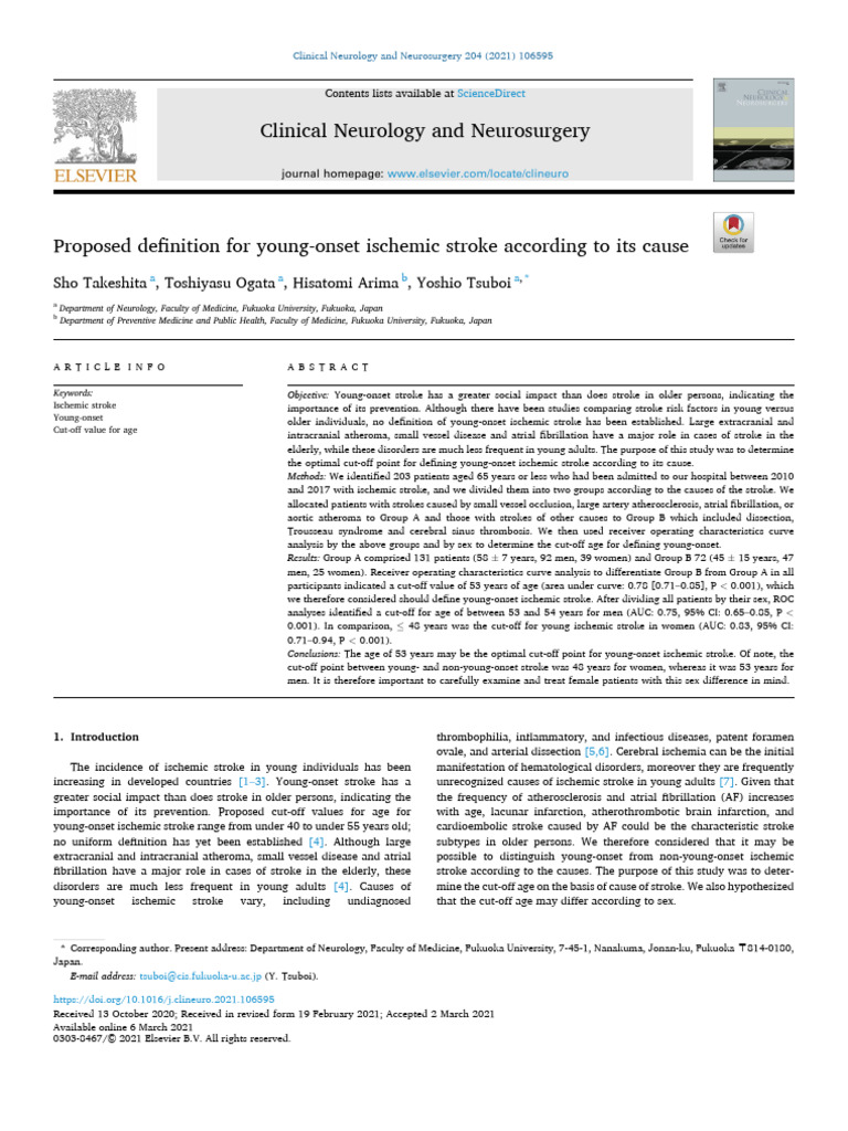 Proposed Definition For Young-Onset Ischemic Stroke According To Its ...