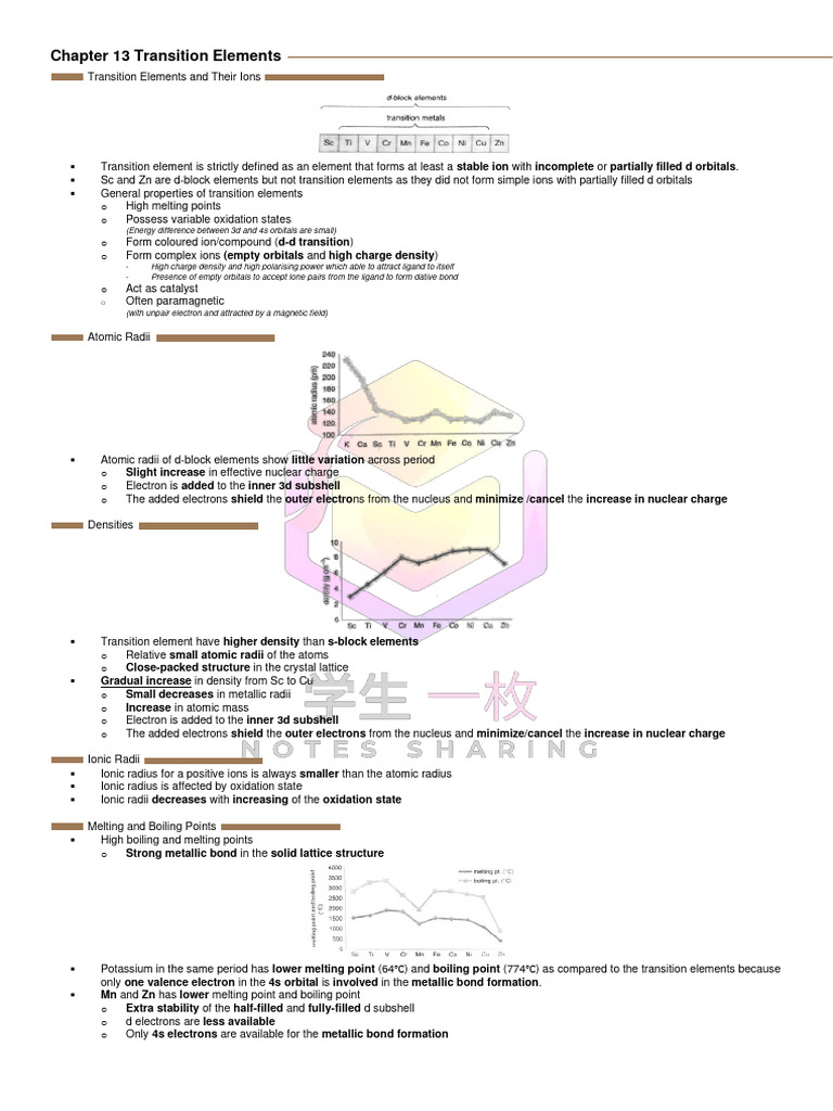 Chapter 13 Transition Elements | PDF | Transition Metals | Coordination ...