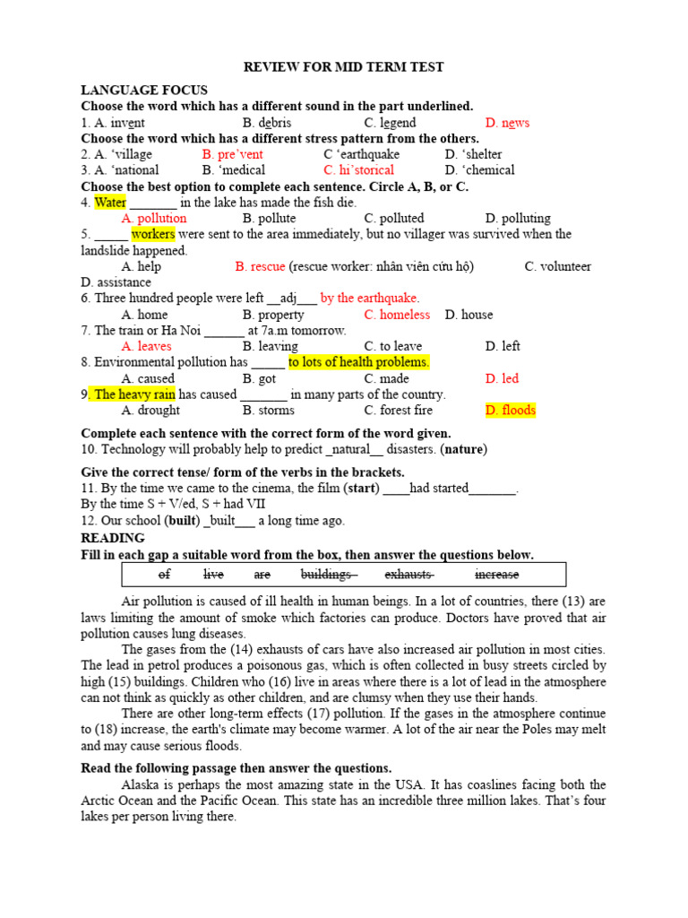 Midterm Test Review: Language and Reading | PDF | Exhaust Gas | Air ...