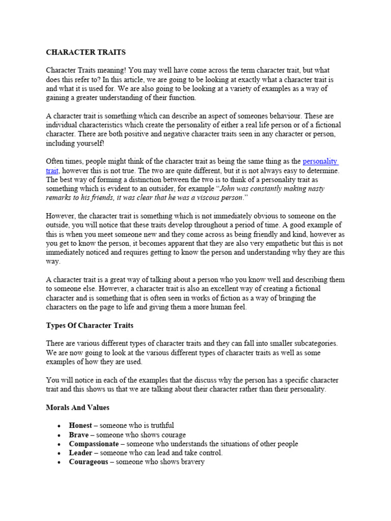 Character Traits | PDF | Courage | Social Psychology