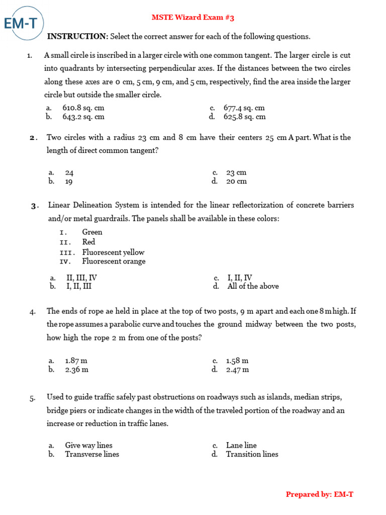 MSTE Wizard #3 | PDF | Circle | Traffic