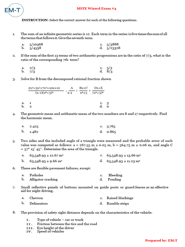 MSTE Wizard #4 | PDF | Mean | Mathematics
