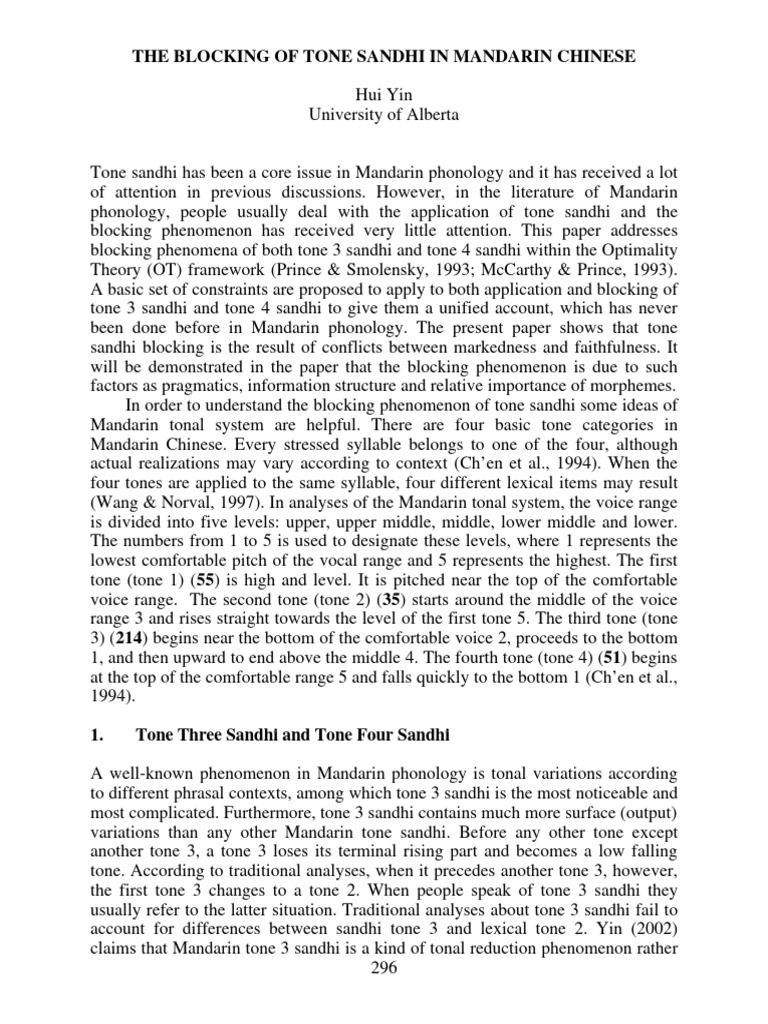 Chinese Tone Sandhi | PDF | Tone (Linguistics) | Phonology