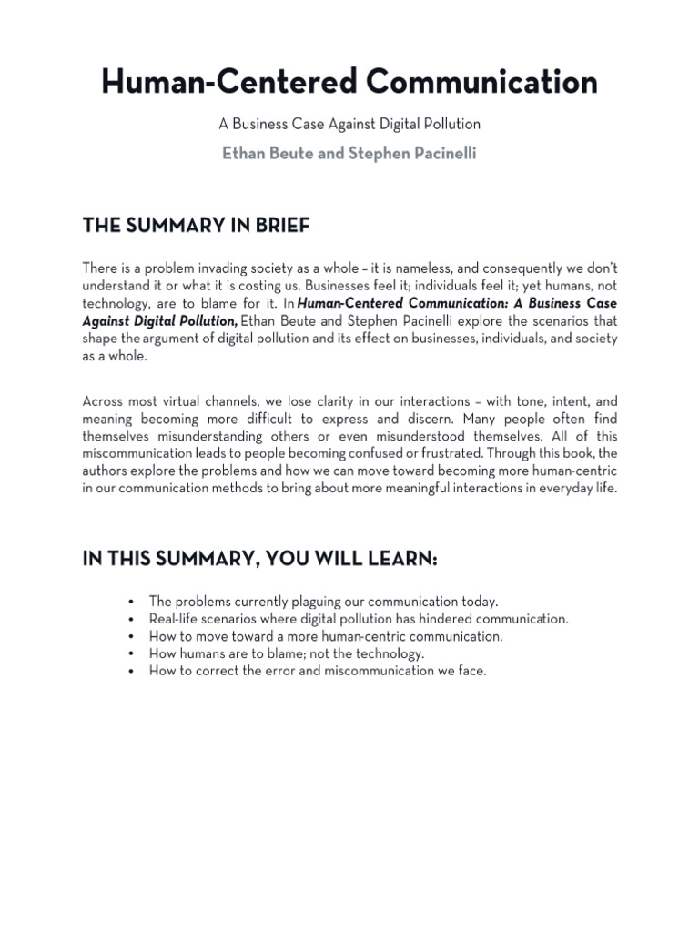 Book Summary - Human Centered Communication (Business Case) | PDF