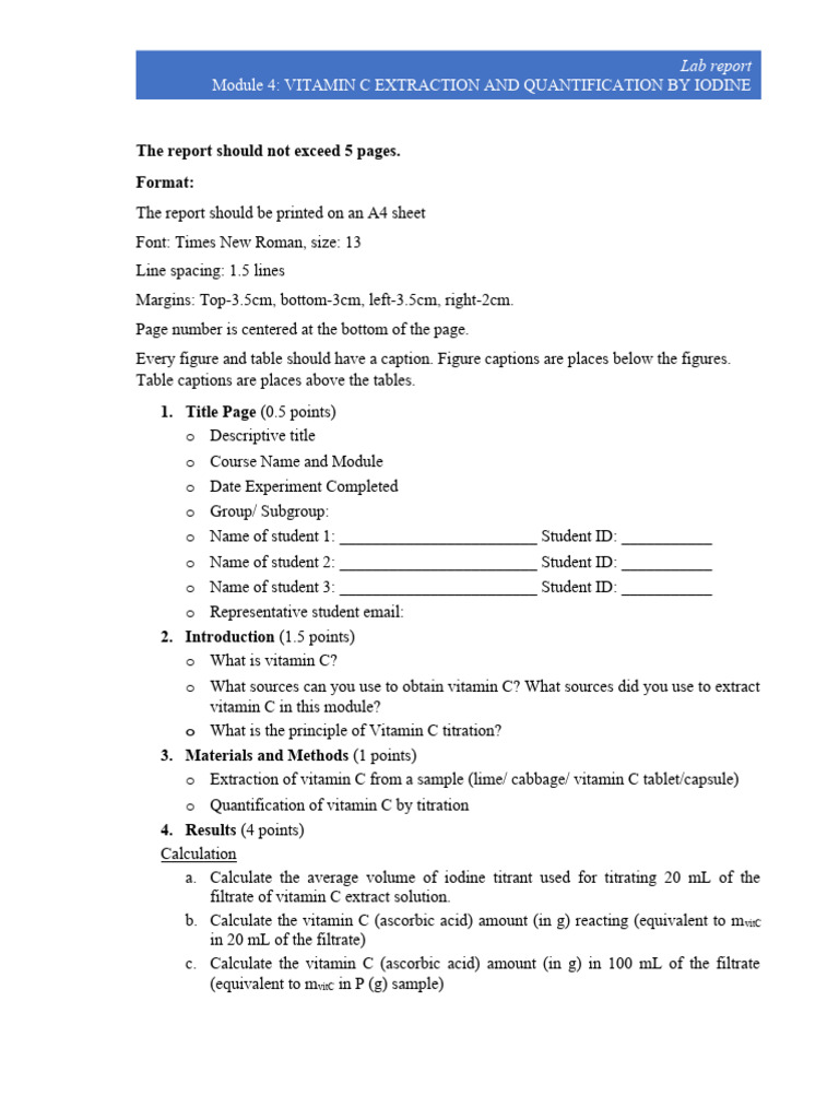 Report Template 3 - Vitamin C | PDF | Titration | Chemistry