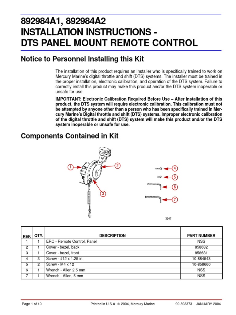 Dts Panel Remote Control Installation Instructions | PDF | Throttle ...