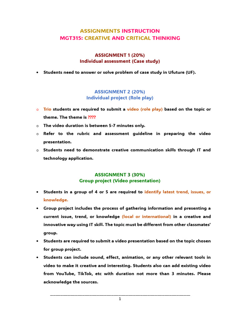 3) ASSIGNMENTS INSTRUCTION For Student | PDF | Innovation | Knowledge