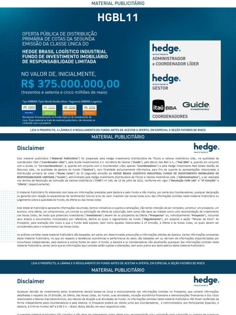 2024 04 30 HGBL Material Publicitario | PDF | Fundo de Investimento ...