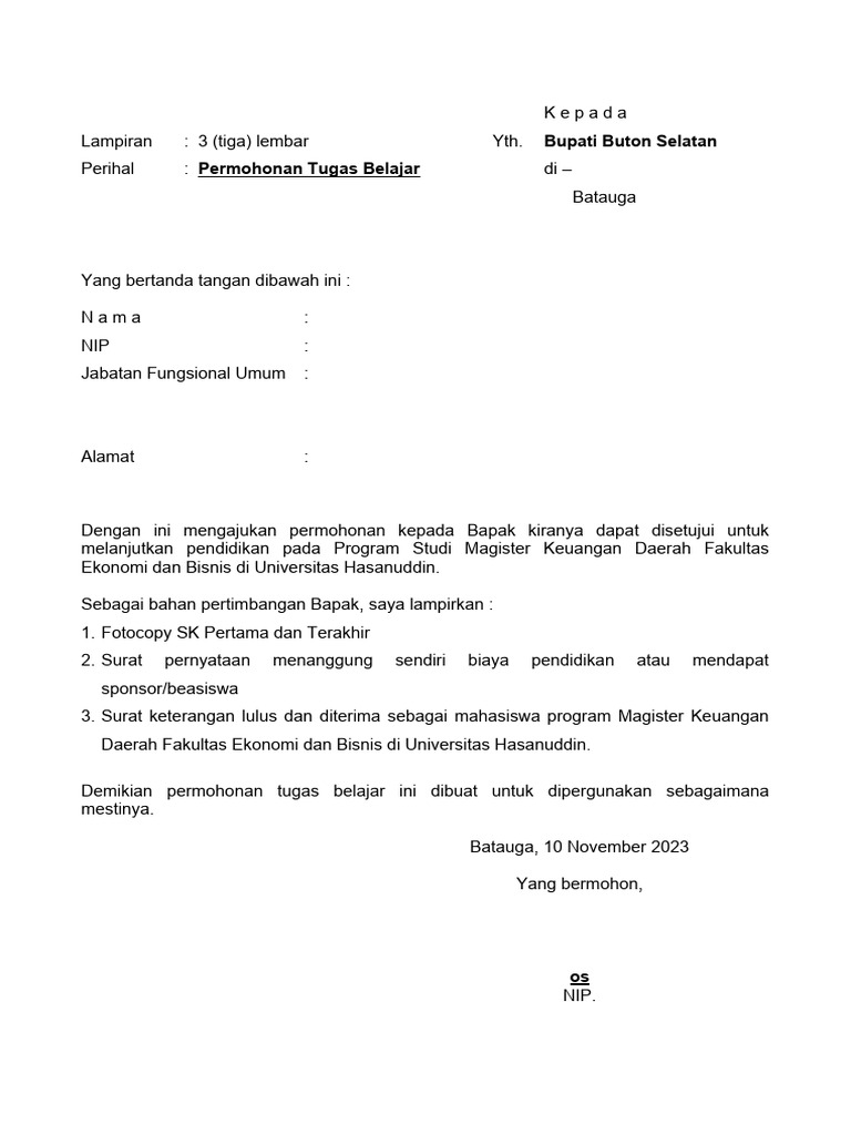 Permohonan Tugas Belajar Magister Keuangan | PDF