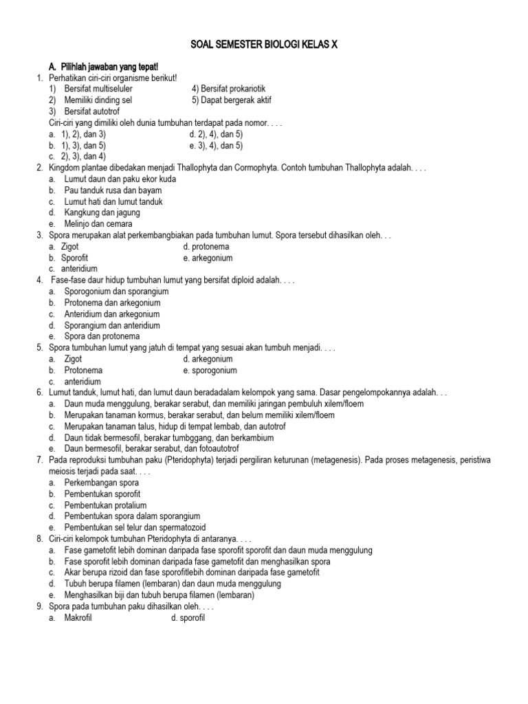Soal Semester Biologi Kelas X | PDF
