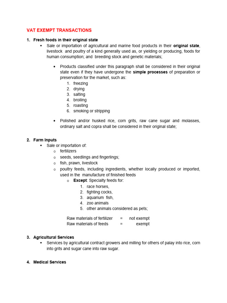 Vat Exempt Transactions Lists | PDF | Livestock | Value Added Tax
