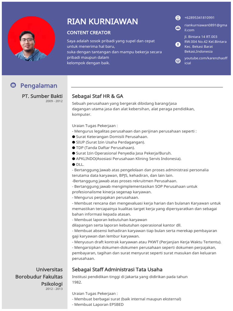 Resume Kerja Rian Kurniawan 2024 | PDF