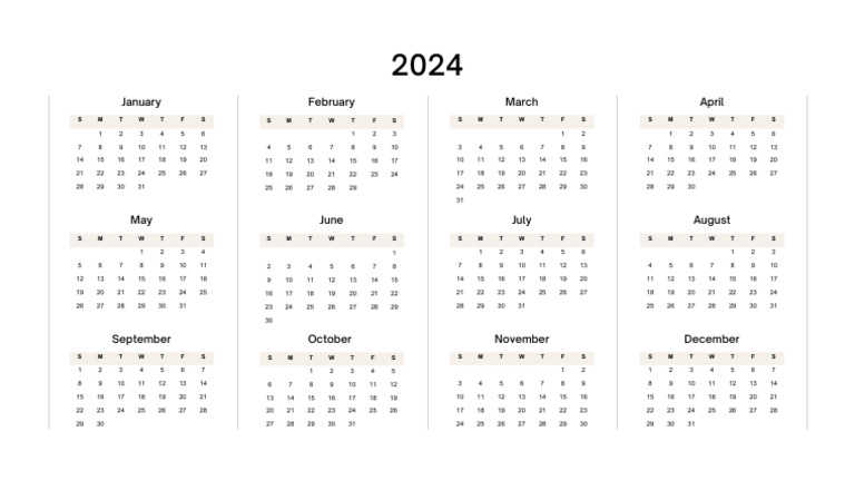White Simple 2024 Year Monthly Calendar | PDF