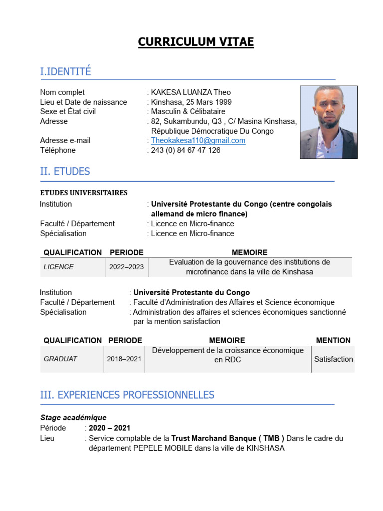 CV Professionnel Congolais 2024 | PDF | République démocratique du ...