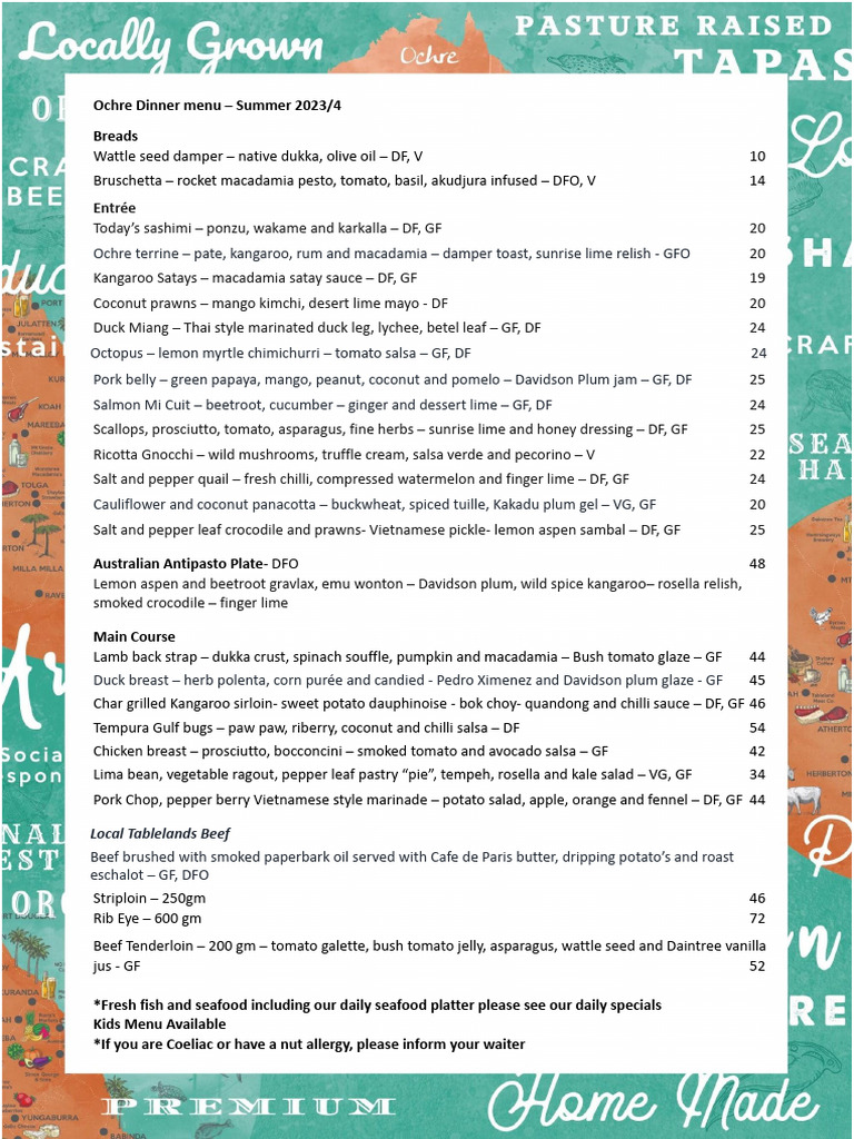 Ochre Menu Dinner - Summer 23 | PDF | Pickling | Cuisine