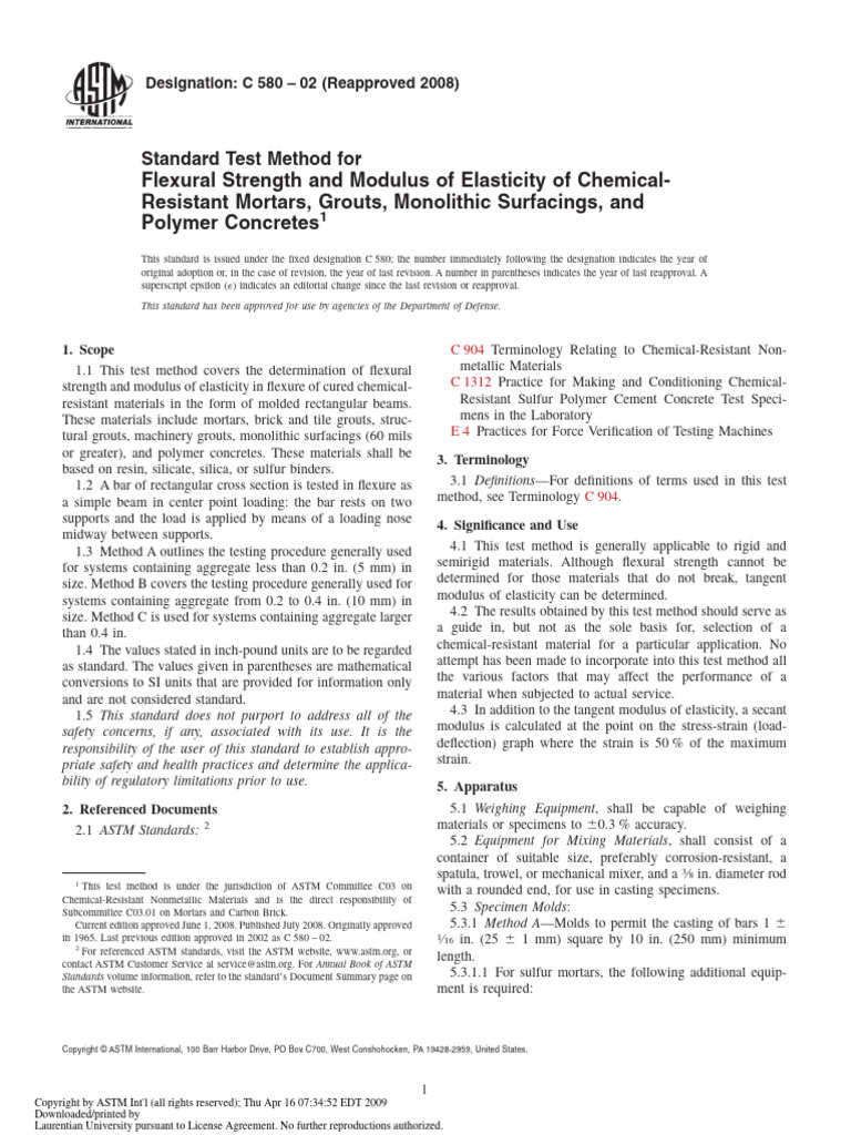 Flexural Strength and Modulus of Elasticity of Chemical-Resistant ...