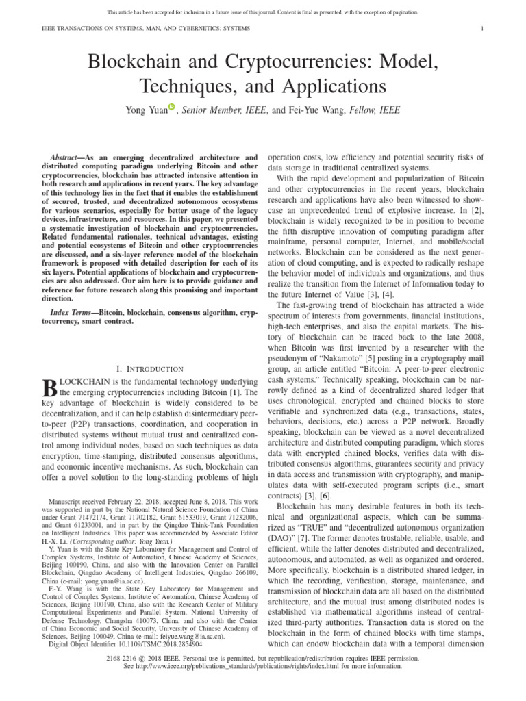 Blockchain: Models, Techniques, Applications | PDF | Bitcoin ...