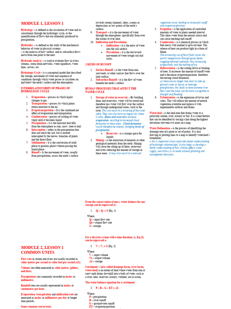 Hydrology Module 1 2 Reviewers | PDF | Drainage Basin | Water