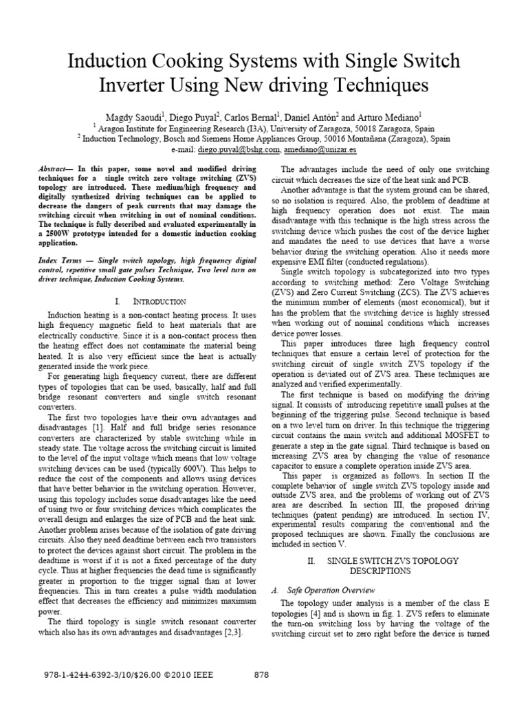 Induction Cooking Systems With Single Switch Inverter Using New Driving ...