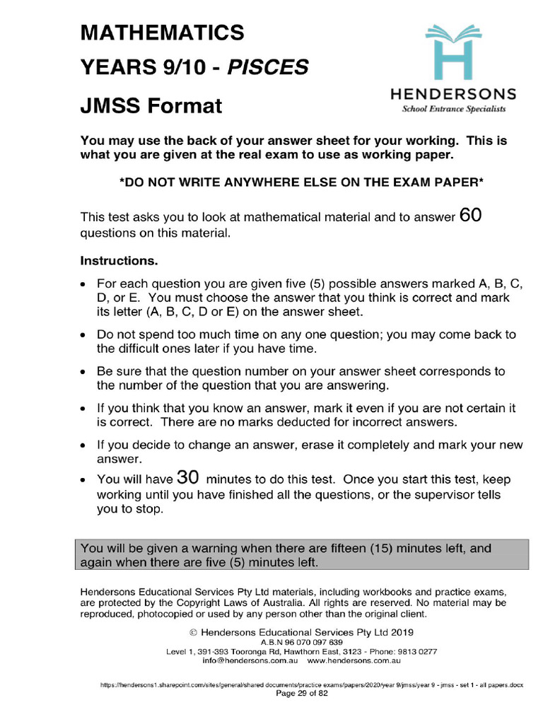 JMSS 2020 Pisces Maths 3 | PDF