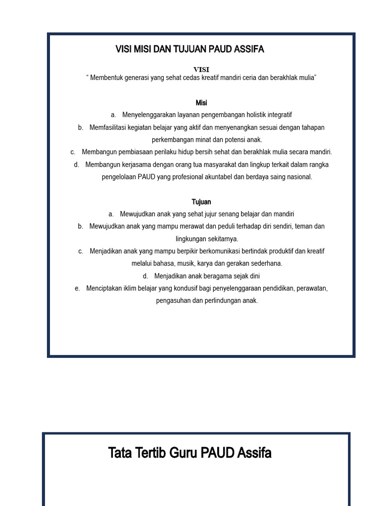 Contoh Visi Misi Dan Tujuan Paud | PDF