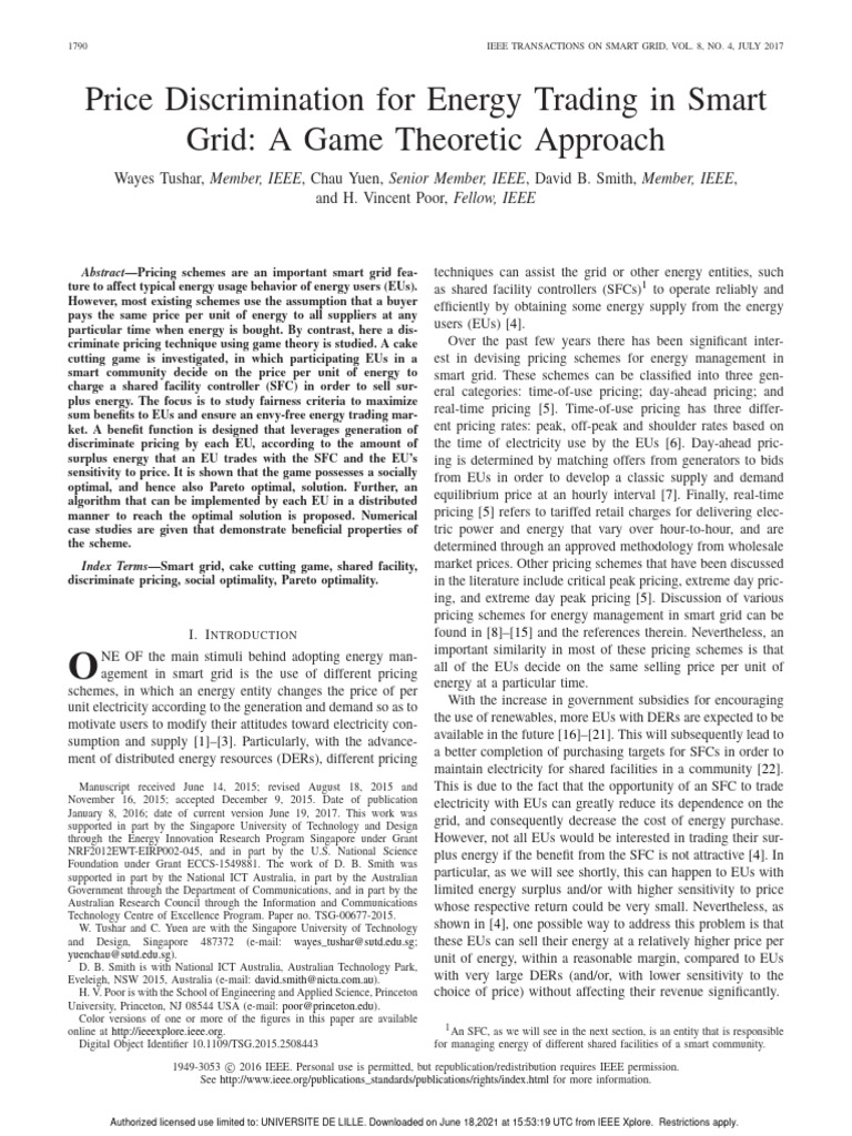 Price Discrimination For Energy Trading in Smart Grid A Game Theoretic ...
