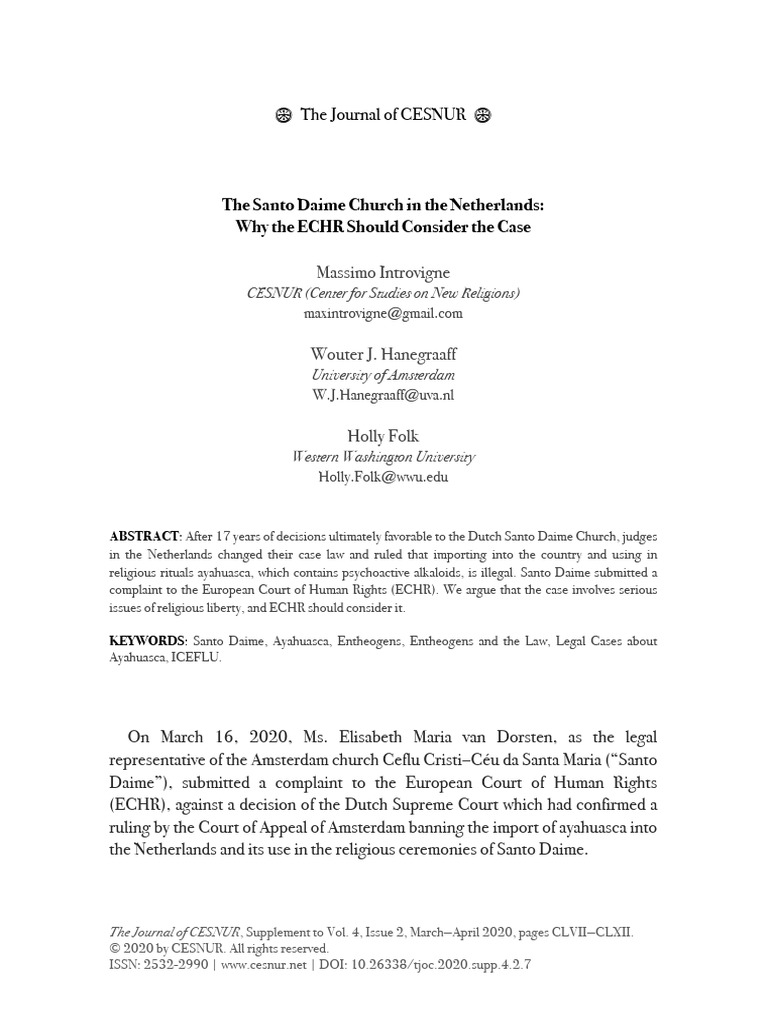 The Santo Daime Church in The Netherland | PDF | Ayahuasca | Entheogen