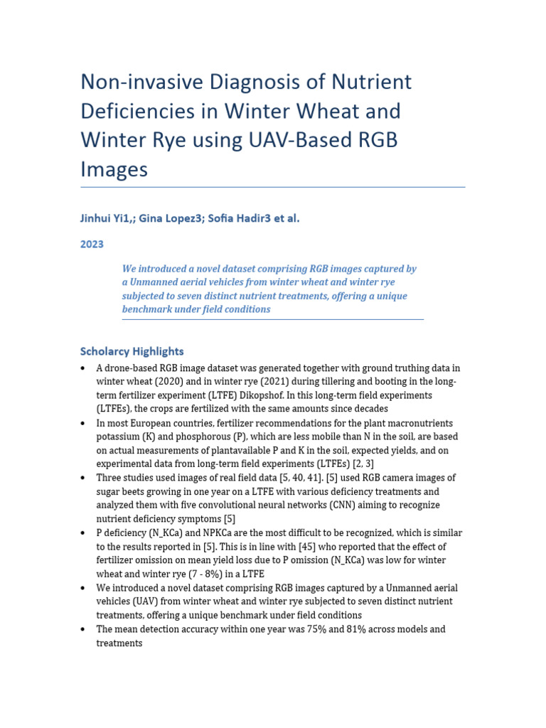 Non Invasive Diagnosis of Nutrient Deficiencies in Winter Wheat and ...