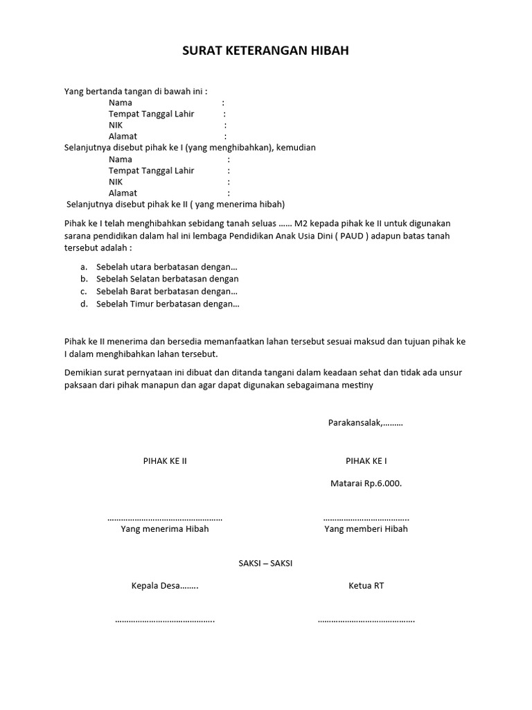 Surat Keterangan Hibah | PDF