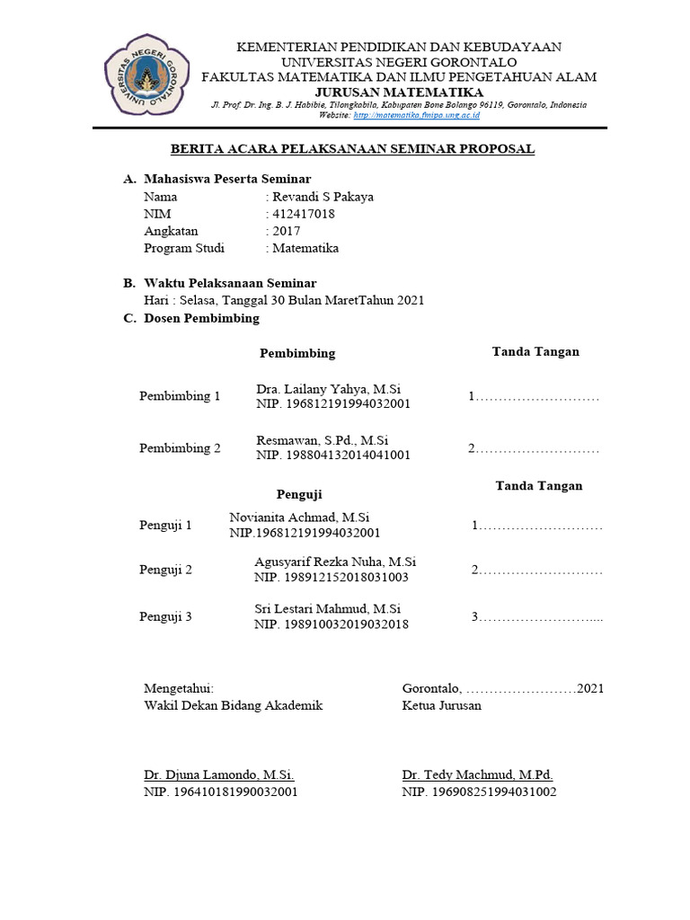 Seminar Proposal Mahasiswa Matematika UNG | PDF | Sains & Matematika