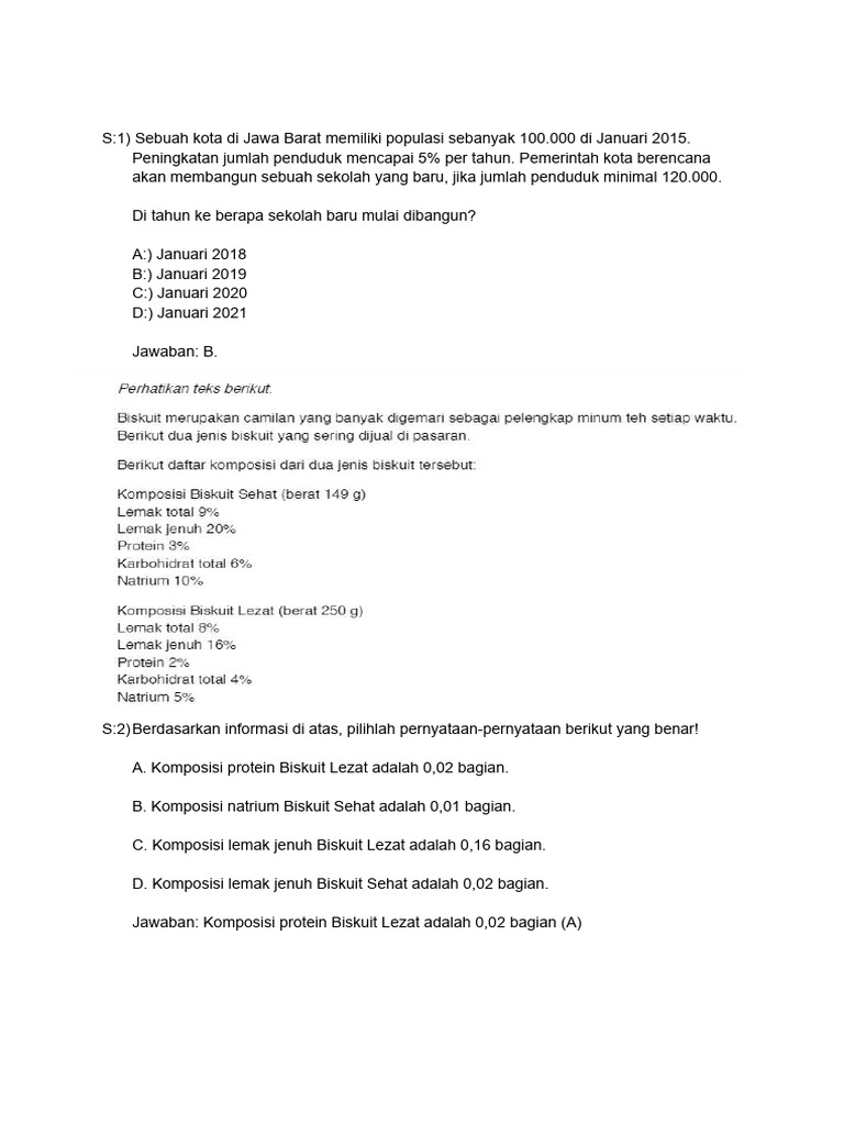 Contoh Soal Numerasi SMP | PDF