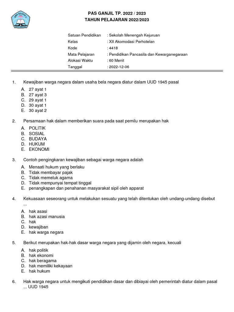 PKN KLS Xii | PDF | Ilmu Sosial