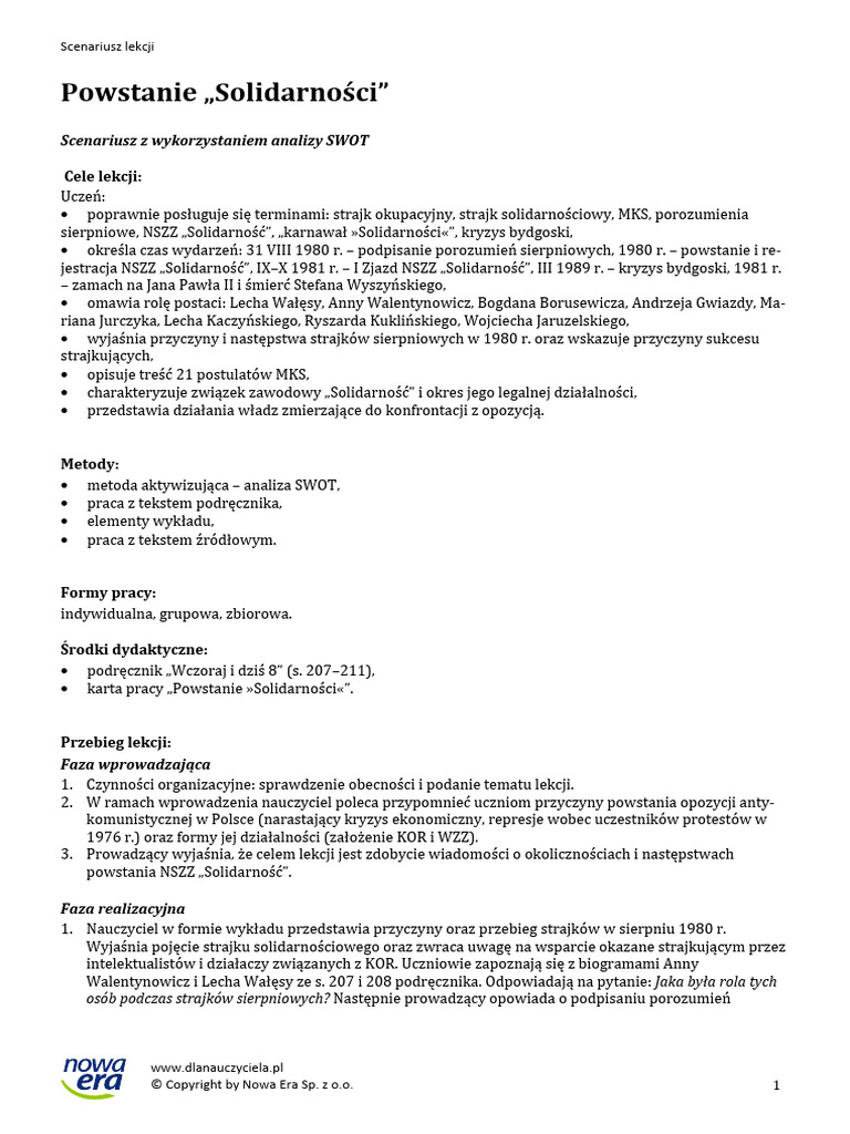 52 Powstanie Solidarnosci Scenariusz Lekcji | PDF