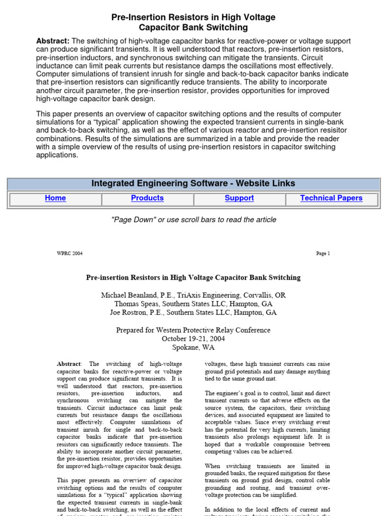 Pre-Insertion Resistors in Capacitor Switching | PDF | Capacitor ...