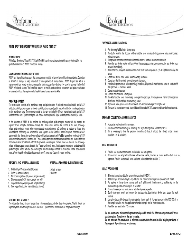 (RWSS01-020) WSSV Rapid Test User Manual | PDF | Infection | Medical ...