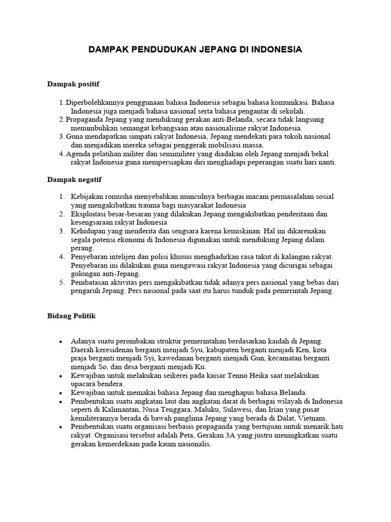 Dampak Pendudukan Jepang di Indonesia | PDF