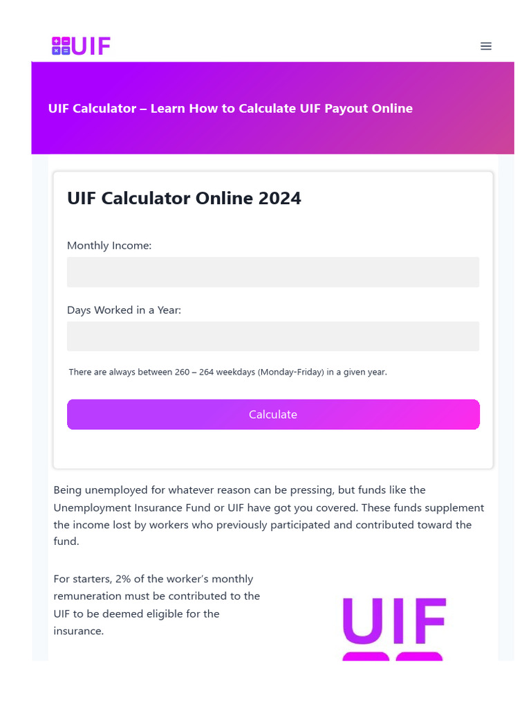 UIF Payout Calculation Guide 2024 | PDF | Salary | Unemployment Benefits
