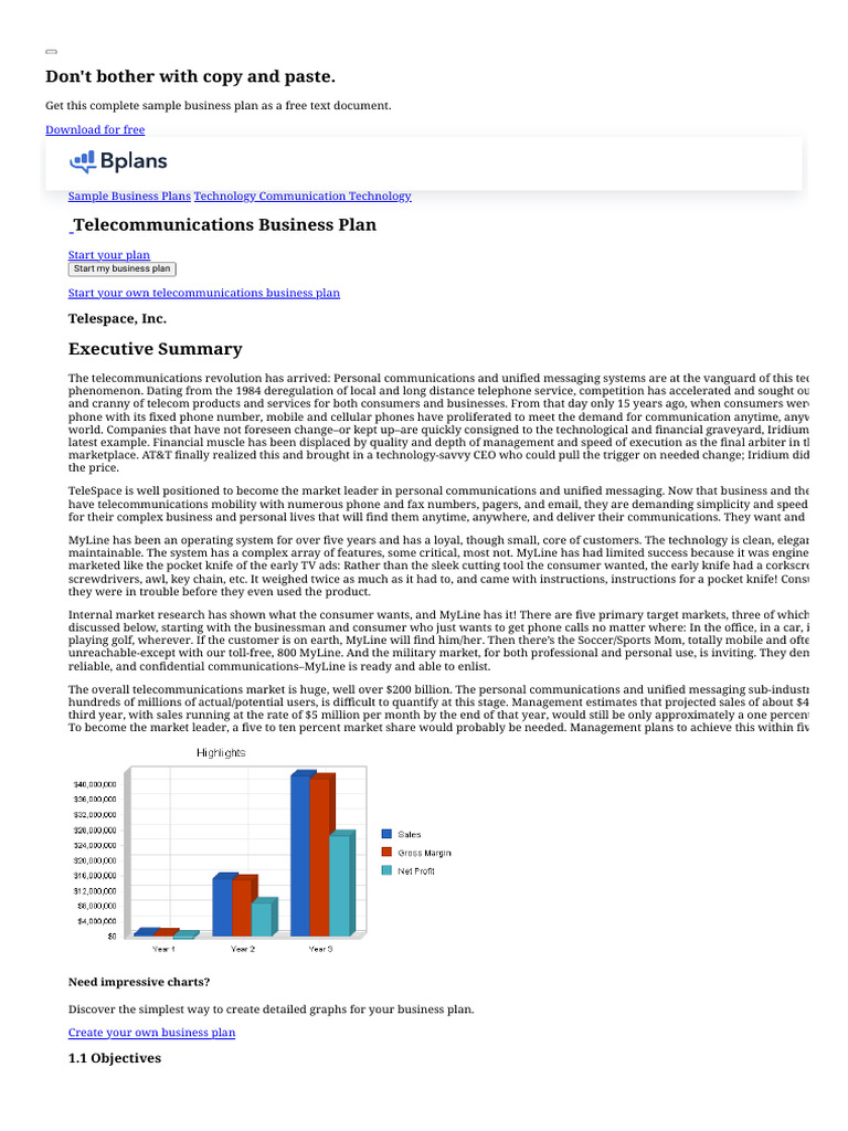 Telecommunications Business Plan | PDF | Computer Network | Expense