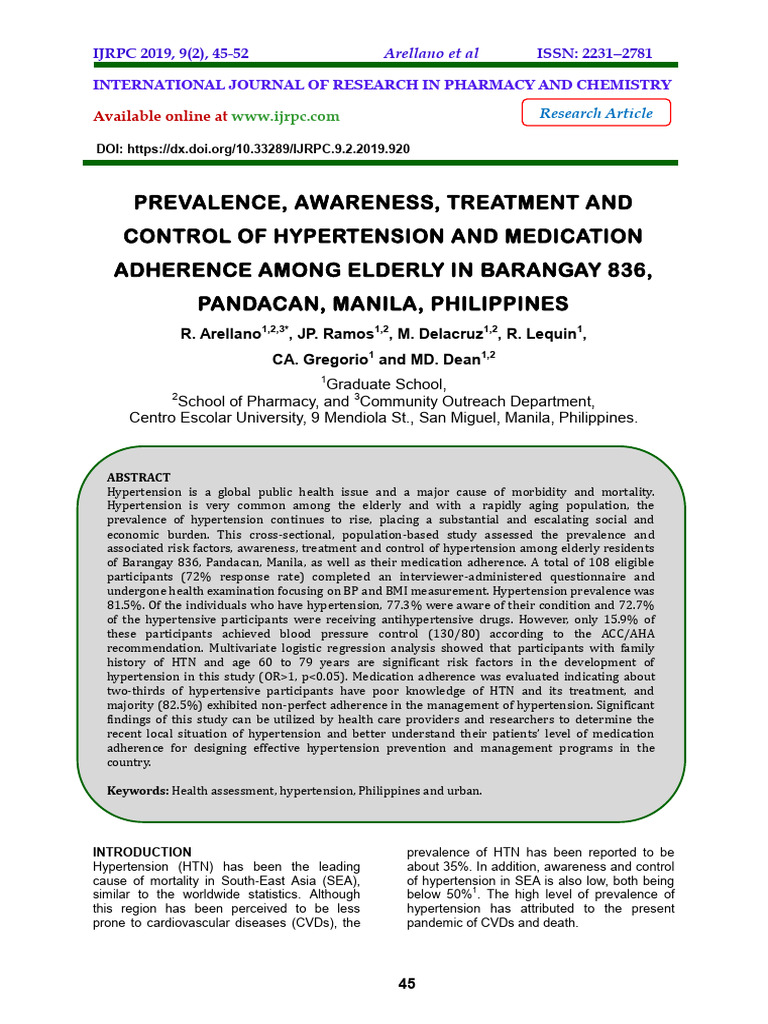 Prevalence, Awareness, Treatment and Control of Hypertension and ...