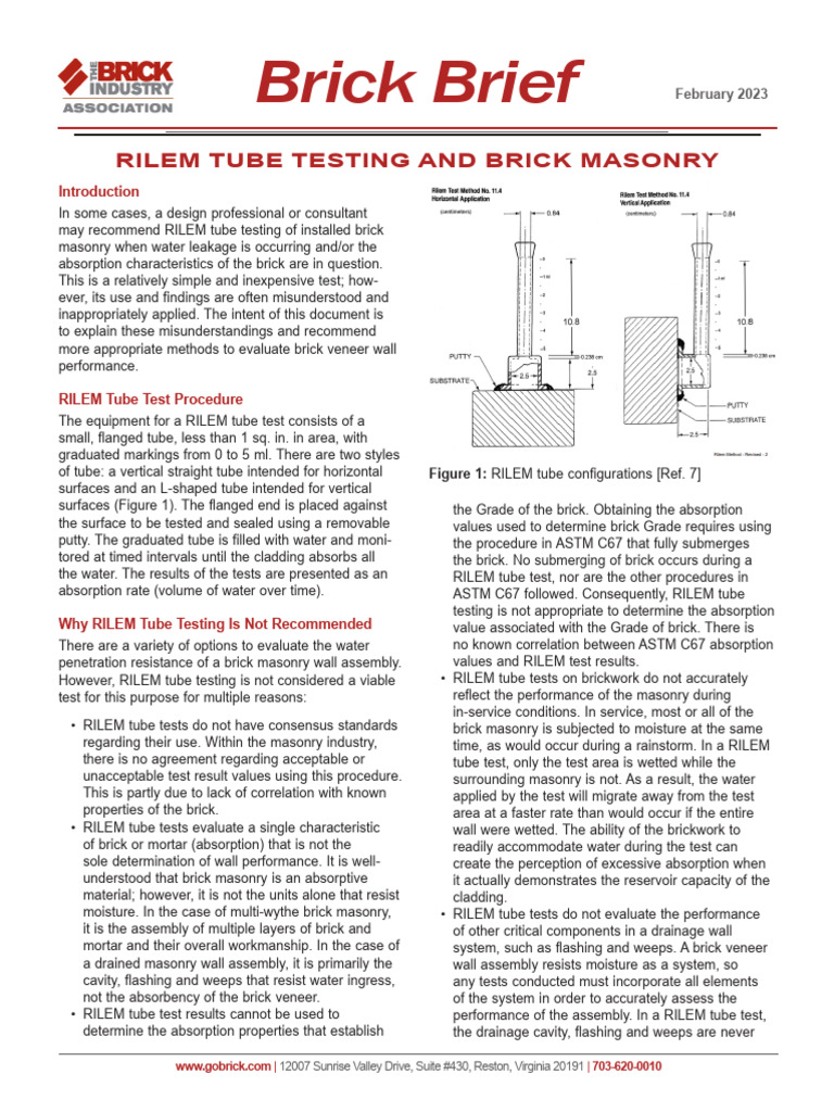 BB Rilem Tube Testing - Final | PDF | Masonry | Brick