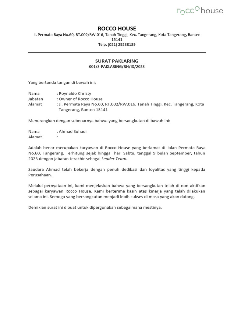 Draft Surat Paklaring | PDF