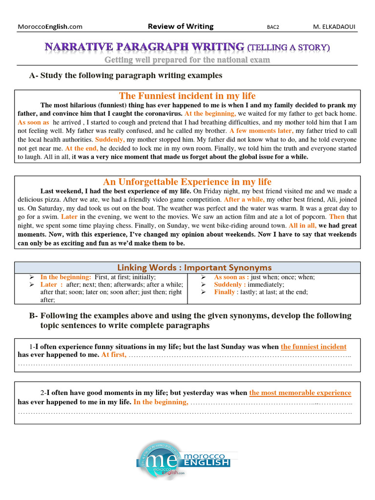 BAC Narrative Paragaph Writing | PDF