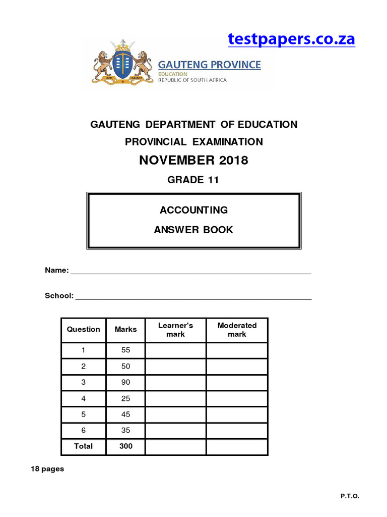 Gr11 Acc November 2018 Question Paper Answer Book | PDF | Book Value ...