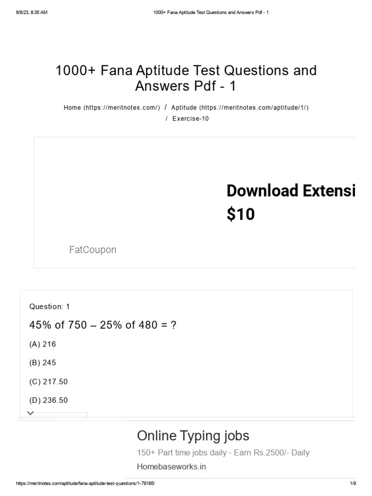 Fana Aptitude Test Questions PDF | PDF