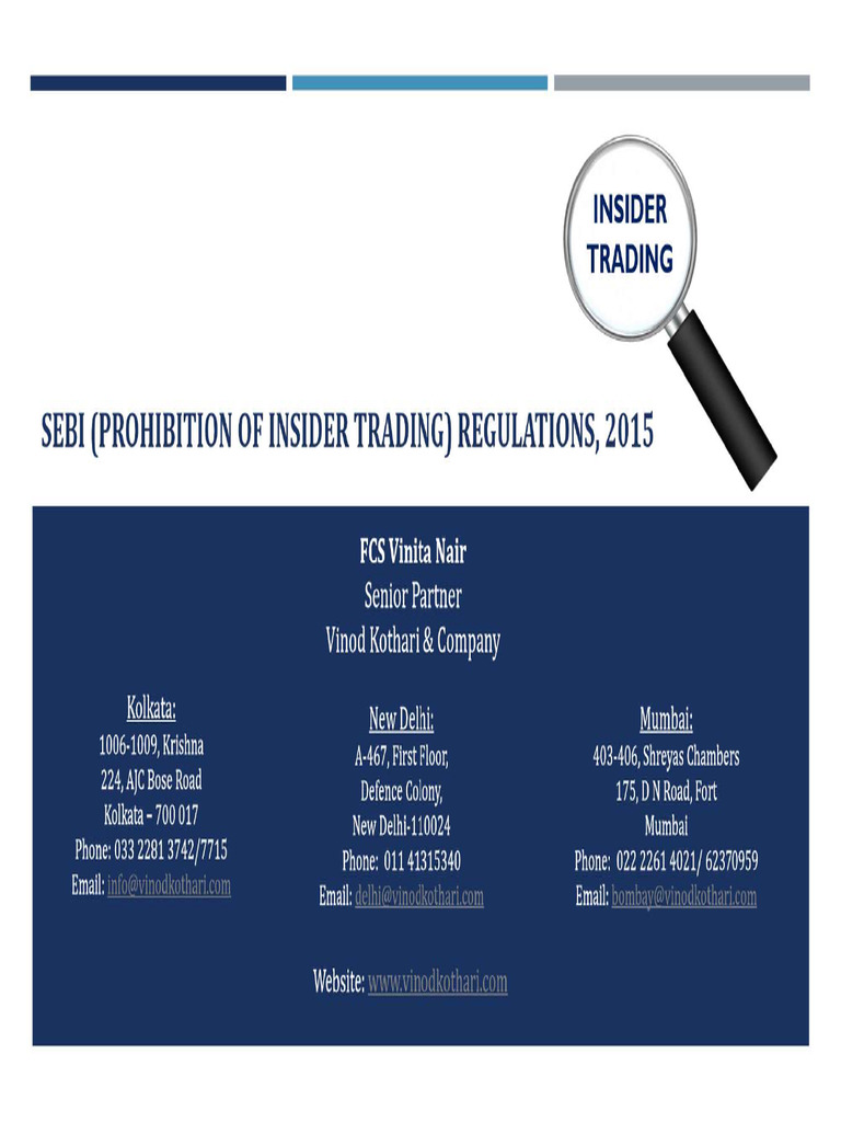 Presentation On SEBI (Prohibition of Insider Trading) Regulations, 2015 - Compressed | PDF