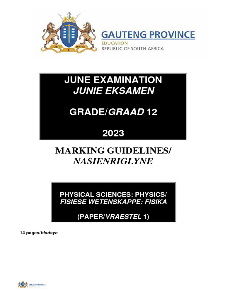 Grade 12 Physics Exam Marking Guidelines | PDF | Force | Mass