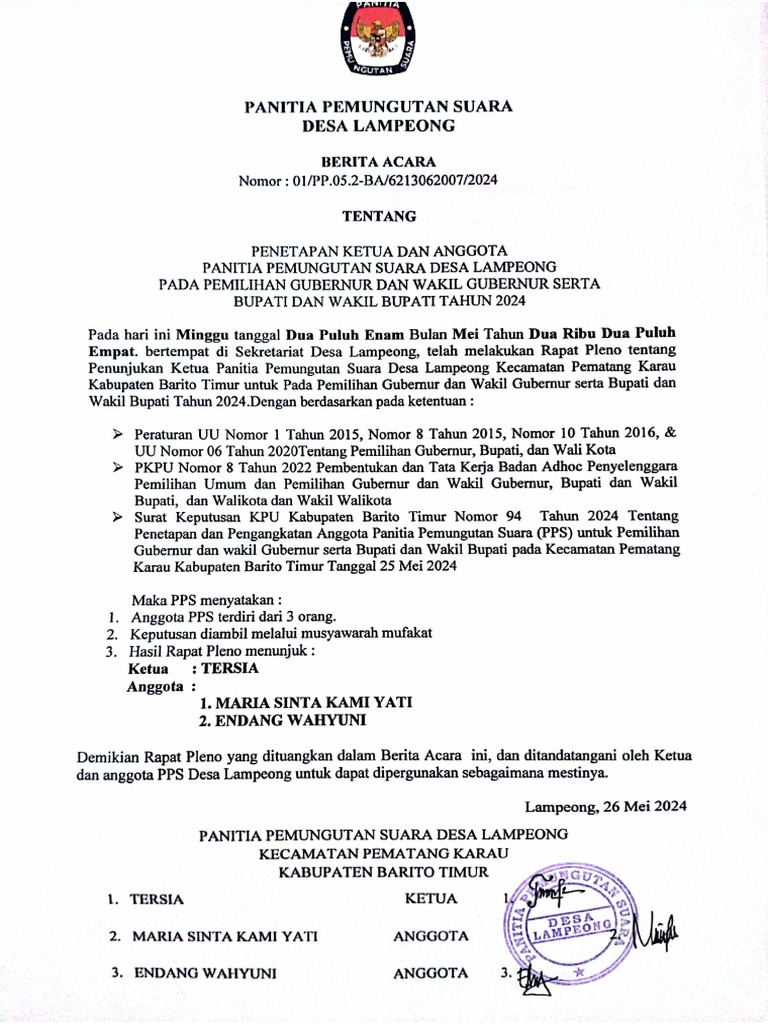 BA Pleno Ketua PPS Desa Lampeong | PDF